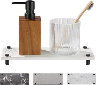 Navaris Organisateur évier Salle de Bain - Support égouttoir 28 x 11 x 2,5 cm en diatomite Naturelle - Rangement evier Cuisine pour éponge Savon