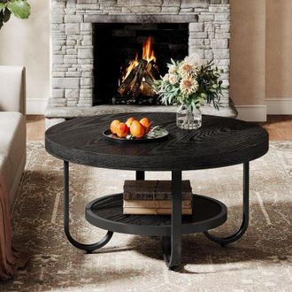 Tribesigns Tribesigns Runder Couchtisch, Industrial 2-st&ouml;ckiger Sofatisch mit Lagerung Regale, 79 cm Mitte Tisch Sofa Beistelltisch mit stabilen gebogenen