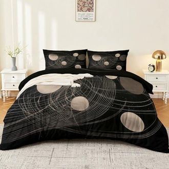 Generic Housse de Couette imperm&eacute;able, Noir Prot&egrave;ge-Couette pour gar&ccedil;ons Filles Enfants, Abstrait Cercles Courbes ondul&eacute;es th&egrave;me Parure de Lit, Microfibre Hou