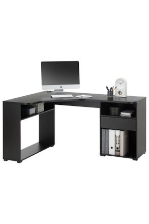 MID.YOU Mid.you Gamingtisch, Schwarz, Holzwerkstoff, 1 Schubladen, formgebogen, 110x150x74 cm, Kabeldurchlass, Regal, Arbeitszimmer, Schreibtische, Computerti