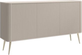 Selsey Kommode Aufbewahrungsschrank 3 T&uuml;ren Schrank Gerillt Push to Open Soft Close Graubeige Goldene Beine Ovarlo