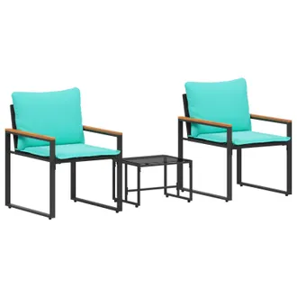 vidaXL Set Di Mobili 3 Pz Nero E Turchese Rattan Vidaxl