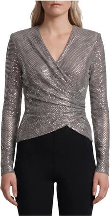 Self Portrait Femme, Tops, Gris, Taille: 38 FR Top Manches Longues Strass et Voile