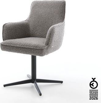 DELIFE Drehstuhl Heira-Flex mit Armlehnen Boucl&eacute; Silbergrau Fu&szlig;kreuz Schwarz 360&deg; drehbar Taschenfederkern, Esszimmerst&uuml;hle