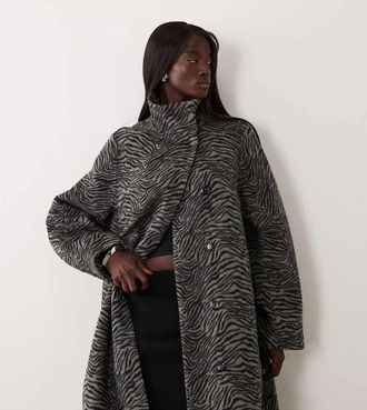 Asos Tall ASOS DESIGN Tall Oversize-Mantel im formellen Stil mit grauem Zebramuster-Schwarz