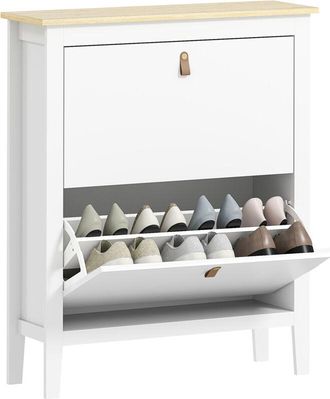 HOMCOM Meuble &agrave; chaussures - HOMCOM - 14 paires - 2 tiroirs rabattables, &eacute;tag&egrave;res r&eacute;glables - panneau de particules - 80x24x95,5cm - blanc