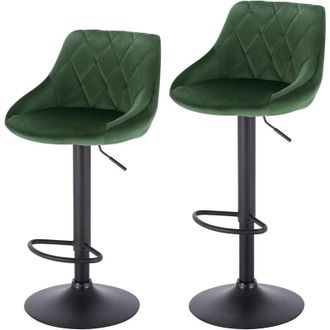 Woltu Woltu - Lot de 2 Tabourets de Bar en Velours + m&eacute;tal tabourets de Cuisine Hauteur r&eacute;glable, Vert Fonc&eacute;