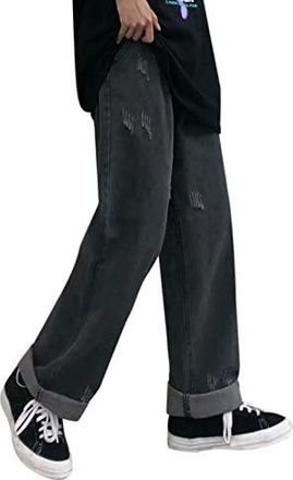 Generic Jean pour homme, coupe décontractée, coupe droite, pantalon décontracté en denim, couleur unie, streetwear, léger, confortable, résistant, Noir, XXL