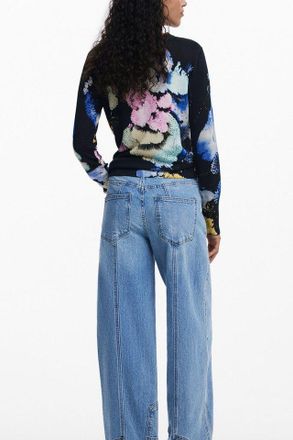 Desigual Strickpullover Stilvoller Damenpullover: Schwarz, Langarm & Musterdesign
