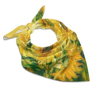 Generic Écharpe carrée en soie légère avec motif tournesol - Écharpe vintage à fleurs pour cheveux - Respirant - Cadeau pour femme et homme, multicolore, 60x6