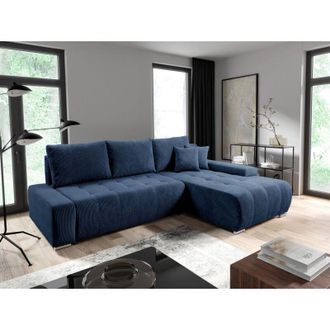 Fun M&ouml;bel Ecksofa Sofa mit Schlaffunktion vogar Stoff Poso Blau Ottomane Rechts