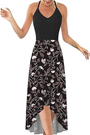 Generic Robe de plage d&eacute;t&eacute; d&eacute;contract&eacute;e sans manches avec imprim&eacute; floral et col en V pour femme 2026, Noir, XL