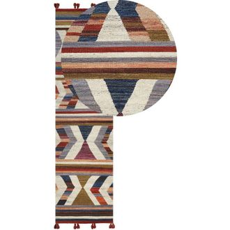 Beliani Kelim-Teppich Mehrfarbig Wolle und Baumwolle 80 x 300 cm Läufer mit Quasten Geometrischem Muster Handgewebt Boho Fußbodenheizung Geeignet