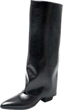 Generic Bottes hautes pour femme - Large mollet - D&eacute;contract&eacute;es - Bout pointu - Talon &eacute;pais - &Eacute;l&eacute;gantes - Classiques et confortables - &Agrave; enfiler - Pour lautom