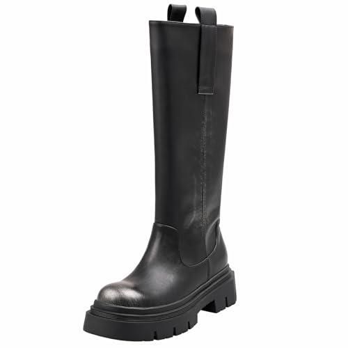 SJJH Bottes longues élégantes et décontractées à bout rond pour femme ...