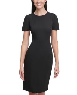 Calvin Klein Damen Short Sleeved Princess Seamed Sheath Dress Kleid, schwarz, 38