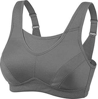 Wingslove Soutien-Gorge Brassiere Sport Femme Grande Taille Impact Elevé sans Armature Non Rembourré Brassière Sport (Gris, 110F)