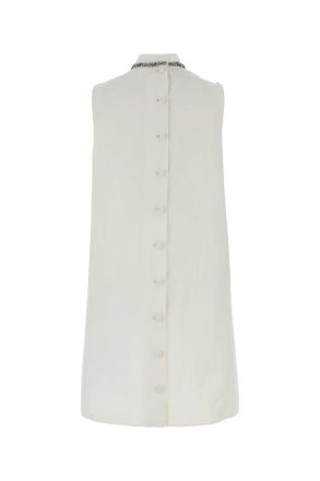 Prada Beaded Neckline and Shoulders Dress - White