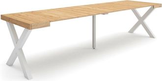 Skraut Home Ausziehbarertisch, Multifunktionaler ausziehbarer, 300, Für 14 Gäste, Massivholz Beine, Moderner Stil, Eiche - Skraut Home