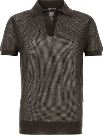 Tom Ford Homme, Tops, Brun, Taille: XL Polo en maille de coton et soie