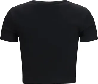 Fendi Womens Cropped Ribbed Cotton T-Shirt Black Cotton; Elastane T-Shirts And Polos
