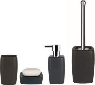 Spirella Badezimmer Set, 4-teiliges Badzubeh&ouml;r aus Steinzeug Retro Seifenspender, Seifenschale, WC B&uuml;rste und Zahnputzbecher Pastellgr&uuml;n