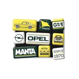 Nostalgic Art Aimants pour frigo rétro, 9 pièces, Opel - Manta - Idée Cadeau pour Fans de Opel, Official License Product (OLP), décoration pour Tableau magnétique, 