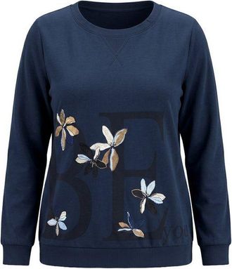 Ulla Popken Sweatshirt Sweatshirt Blumen-Stickerei Rundhals