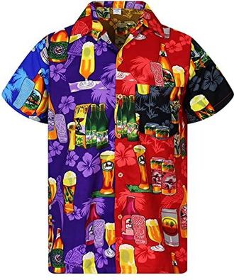 Generic Chemise &agrave; manches courtes pour homme - Chemise hawa&iuml;enne boutonn&eacute;e d&eacute;contract&eacute;e hawa&iuml;enne - Motif palmier hawa&iuml;en - Pour f&ecirc;te, croisi&egrave;re cubaine, flam