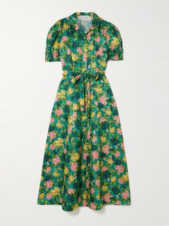 Saloni Vanessa D Midi-hemdblusenkleid Aus Bedruckter Seide Mit Bindeg&uuml;rtel - Gr&uuml;n