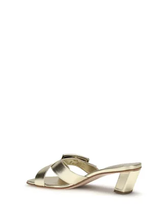 Roger Vivier Womens Mules Sandals Laminated Leather Light Gold Calf
