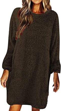 Generic Robe amincissante &agrave; manches longues et col rond en tricot fin pour femme, vert militaire, M