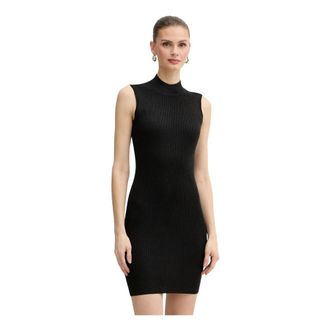 A|X Armani Exchange Robe sans manches en maille c&ocirc;tel&eacute;e - Femme - Robes - Noir - Taille: 42 FR