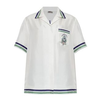 Casablanca Hotel Emblem Kurzarm-Seidenhemd - - Blouses & Shirts - Damen - Wei&szlig; - XS