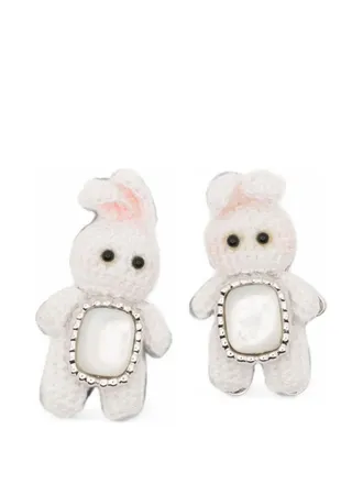 Yvmin Earring Metallic Woven Mini Rabbit Mother Of Pearl
