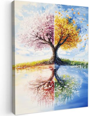 MuchoWow © Leinwandbild 50x70 cm Dekoration Wohnzimmer Bilder Pictures Wall Decoration Living Room Wohnungs Deko Moderne Bild Baum - Kunst - Jahreszeiten - Frü