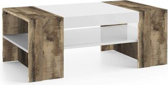 Dmora Couchtisch, Made in Italy, Wohnzimmertisch, 110x60h40 cm, gl&auml;nzend wei&szlig; und Ahornfarbe - Dmora