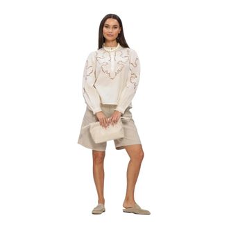 Summum Top mit Stickerei aus Baumwollcambric - - Blouses & Shirts - Damen - Wei&szlig; - XS