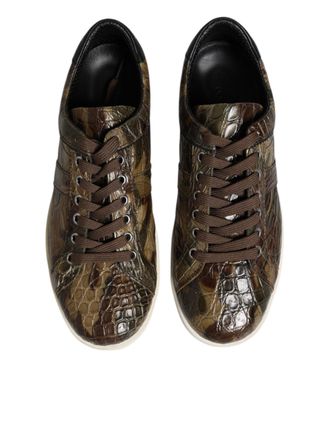 Dolce & Gabbana Mens Brown Exotic Leather Low Top Sneakers Shoes Caiman Calfskin