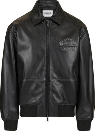 Iceberg Homme, Vestes, Noir, Taille: M Leather Bomber Jacket