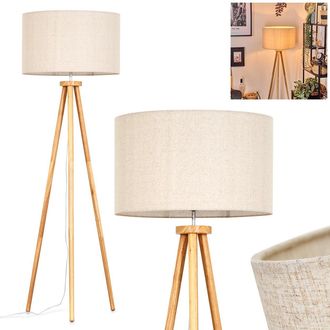 HOFSTEIN Stehleuchte Felmming, Stehlampe aus Holz/Stoff in Naturfarben/Weiß/Beige, Leuchte im skandinavischen Design mit rundem Schirm (Ø 50 cm) u. Fußschalter