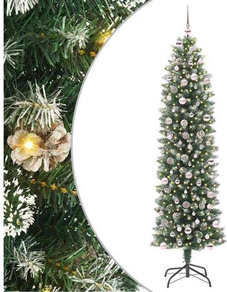vidaXL K&uuml;nstlicher schlanker Weihnachtsbaum Gr&uuml;n und Wei&szlig; 240 cm vidaXL