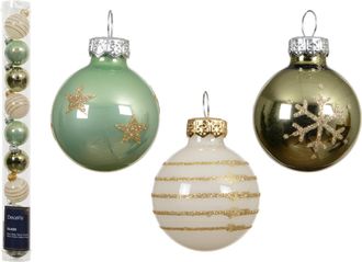 Kaemingk Weihnachtskugeln Glas mit Motiven 3cm 9er Set - kleine Christbaumkugeln Weihnachtsbaumkugeln f&uuml;r Weihnachten - Christbaumschmuck & Weihnachtsbaumschmu