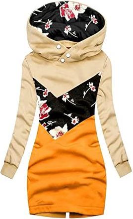 Generic 2026 Vestes pour femmes Mode Splicing Print Sweatshirt &agrave; capuche Pullover Casual Slim Jacket Top, Orange, XXL
