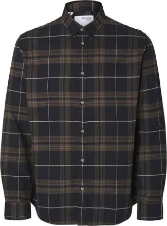 Selected SELETED HOMME Herren SLHSLIMOWEN-Flannel Shirt LS NOOS Hemd, Black/Checks:Morel, Large
