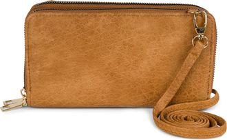 styleBREAKER Damen 2 in 1 Mini Bag Umh&auml;ngetasche mit genarbter Oberfl&auml;che, Geldb&ouml;rse, Handytasche, Schultertasche 02012364, Farbe:Cognac