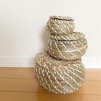 IKEA FRYKEN - Boîte avec couvercle, 3 pièces, herbier marin jonc de mer