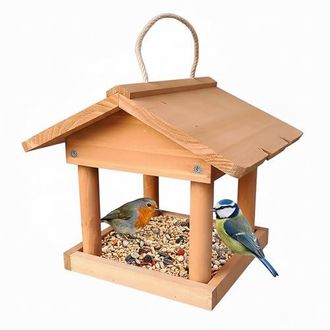 Relaxdays Vogelfutterhaus, Holz, Vogelhaus zum Aufh&auml;ngen, HxBxT: 22 x 26 x 22 cm, Garten & Balkon, Futterhaus, orange