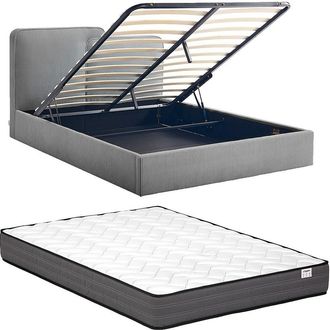 Vente-Unique Bett mit Stauraum 180 x 200 cm - Cordvelours - Grau + Matratze - NAYOLA