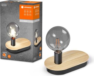 Ledvance DECOR Wood Table Tischleuchte TOUCH USB, schwarz, E27 Sockel für den einfachen Austausch des Leuchtmittels, kann mit einfacher oder smarter Lampe best